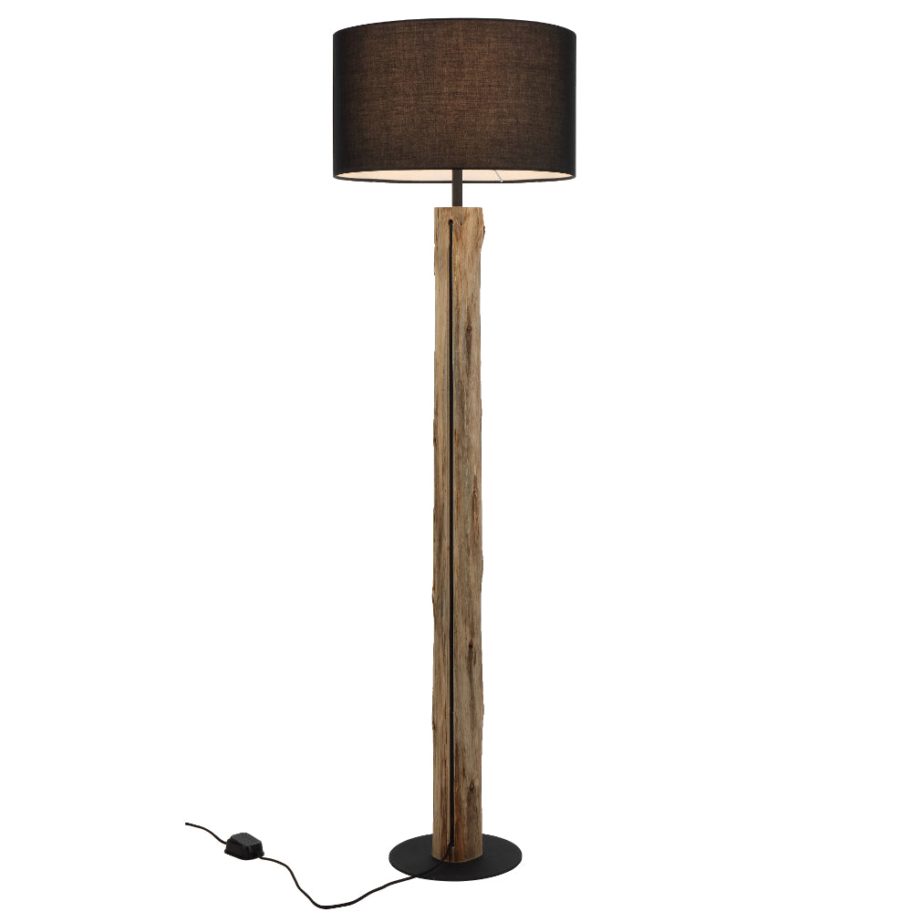 Chad Timber Lamp with Fabric Drum Shade Black – Roundabout Lighting