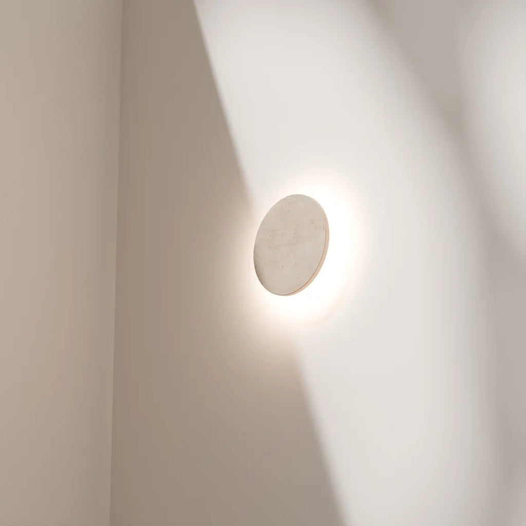Orville LED Round Travertine Backlit Stone Wall Light Natural ...