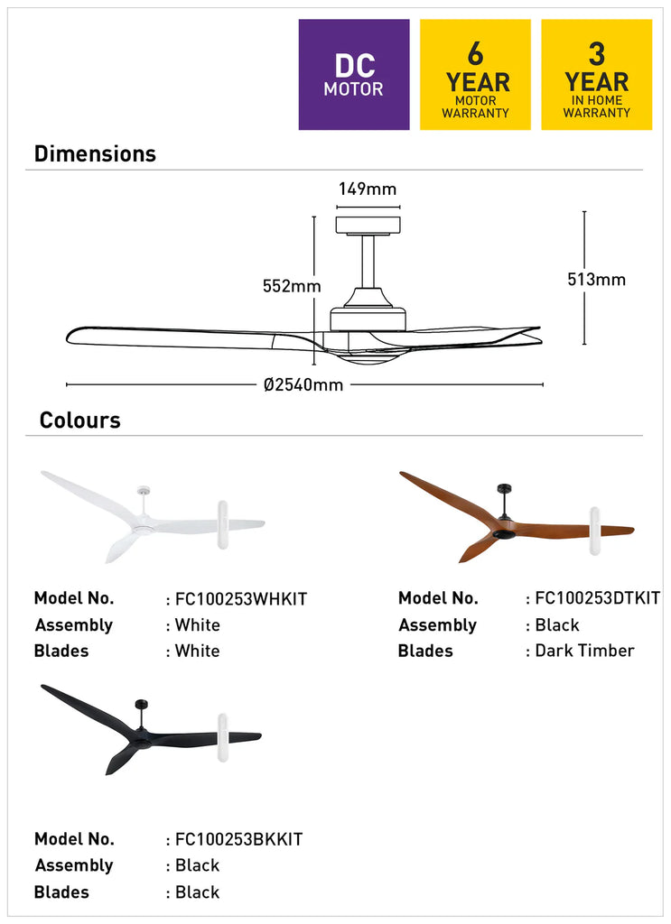Century DC 3 Blade ABS 100 inch 2540mm Extra Large Remote Ceiling Fan ...