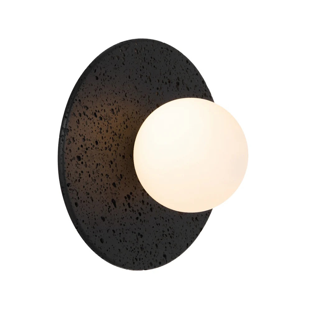 Varon Travertine Round Stone Disc Wall Light with Glass Sphere ...