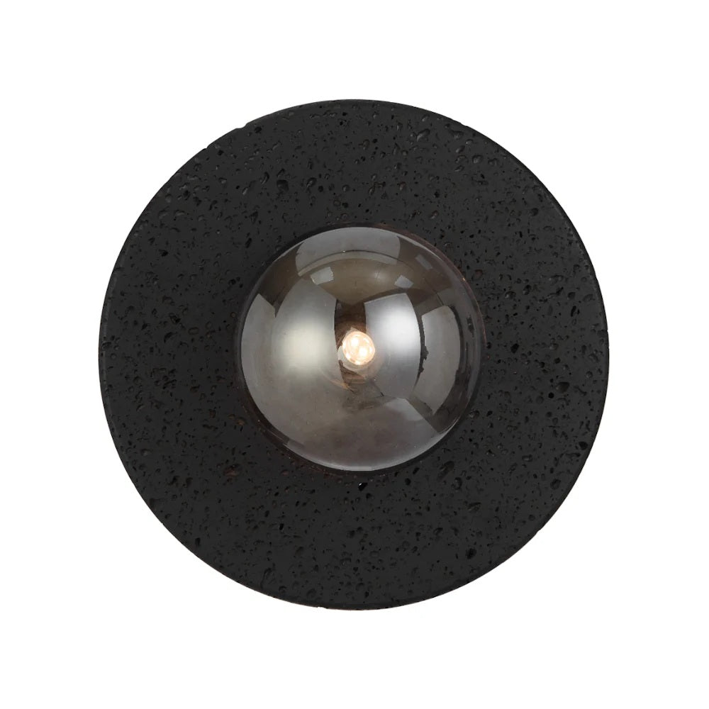 Varon Travertine Round Stone Disc Wall Light with Glass Sphere ...