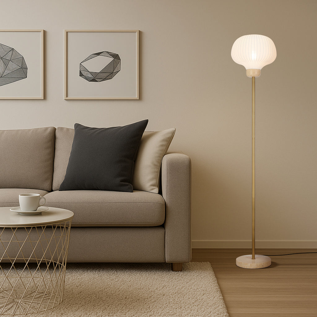 Vybor Travertine Lamp with Shade – Roundabout Lighting