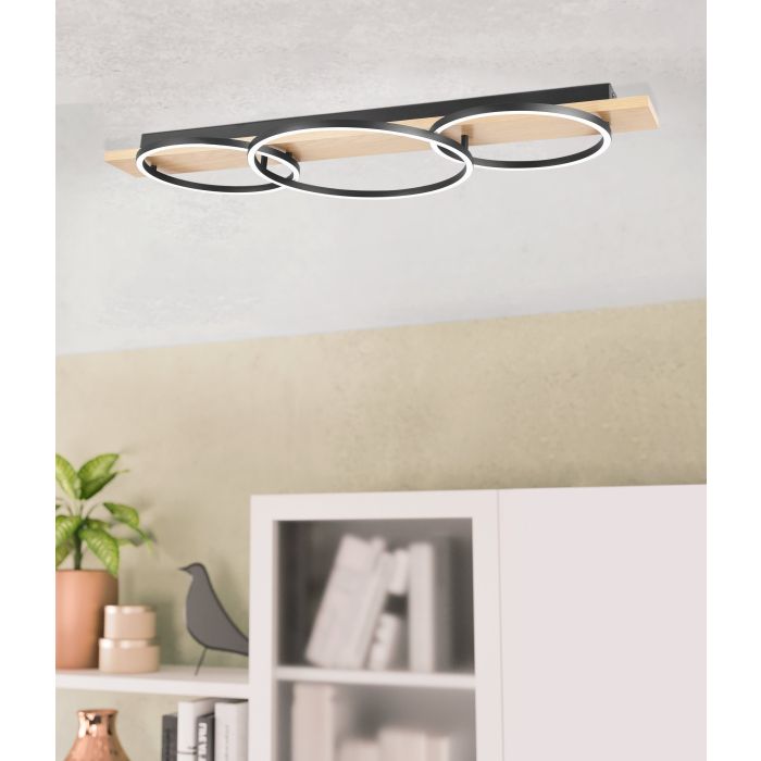 Boyle LED Ring Close to Ceiling Light Black/Wood – Roundabout Lighting