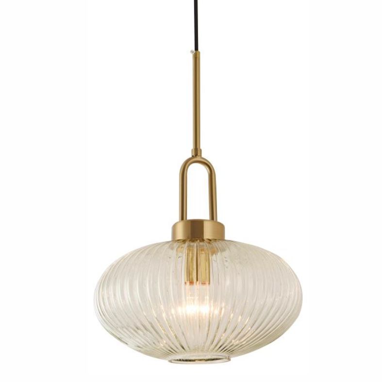 Cape 1lt Pedant Light Satin Brass Clear Reeded Glass – Roundabout Lighting