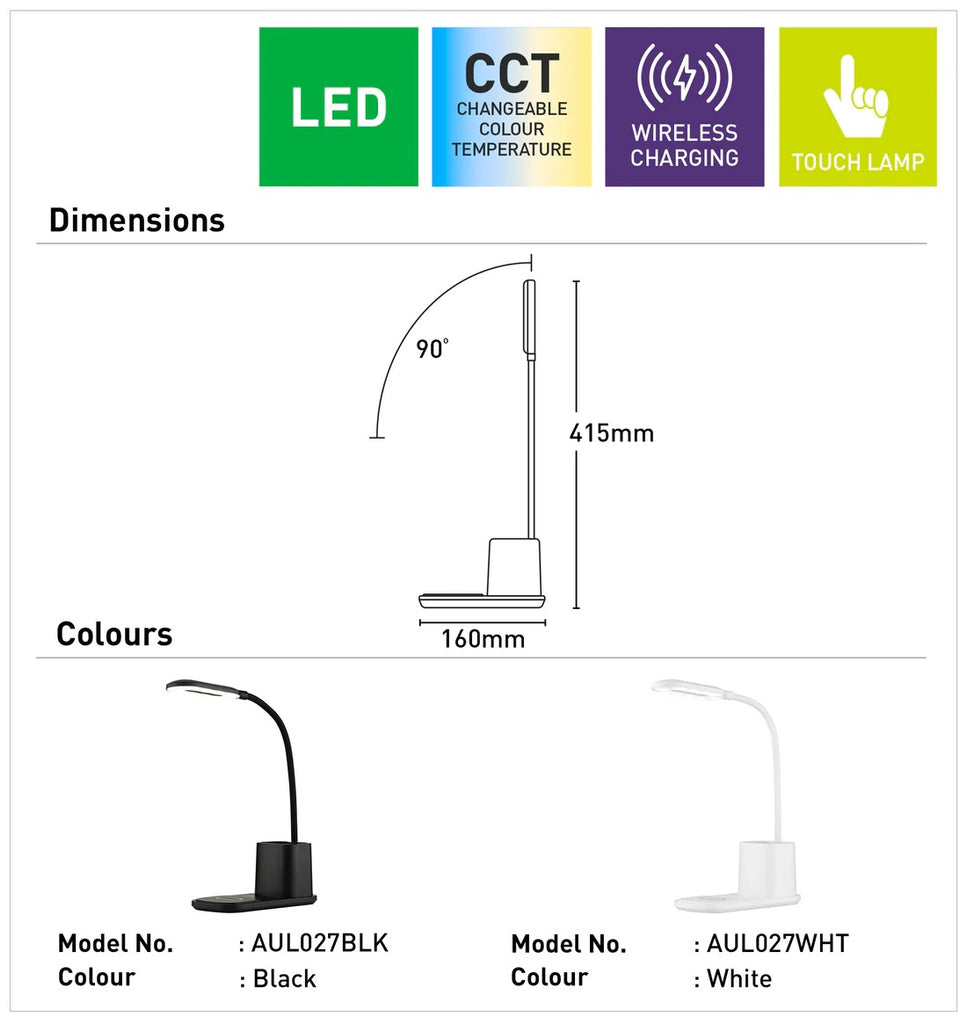 Parkville LED Wireless Phone Charging Adjustable Reading Desk Lamp ...