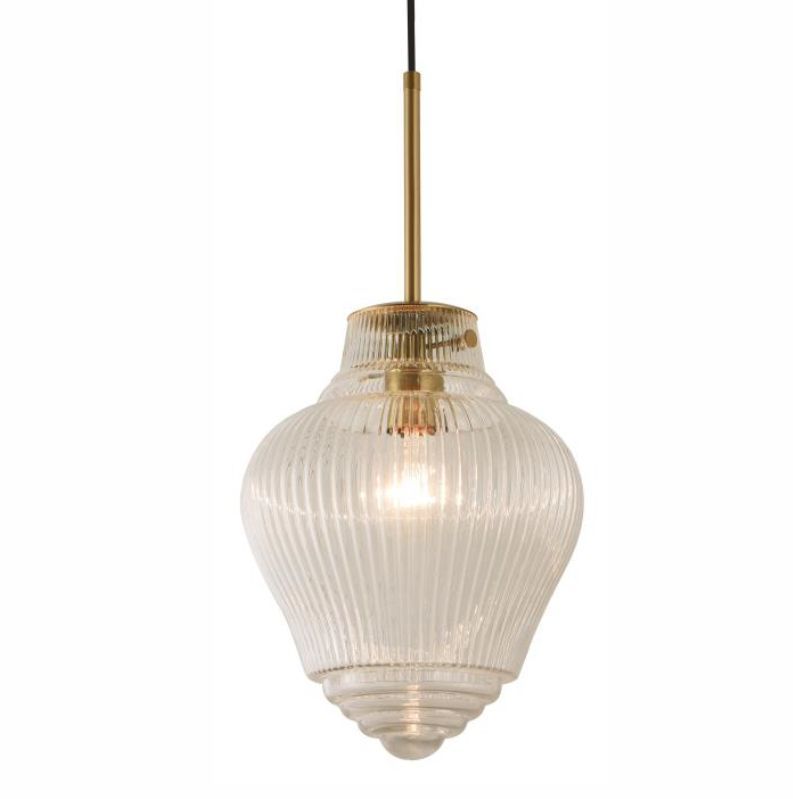 Ridge 1lt Pedant Light Satin Brass Clear Reeded Glass – Roundabout Lighting
