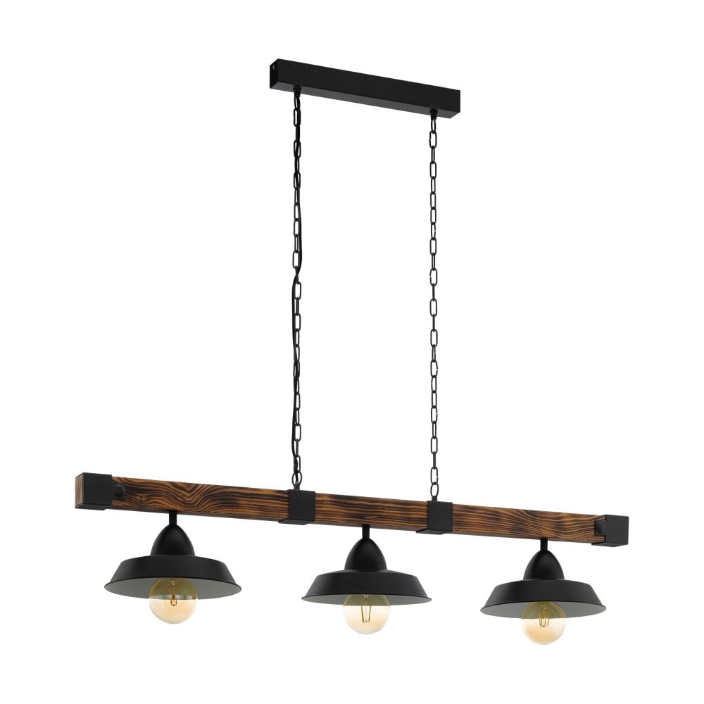 Oldbury Timber Beam Bar with Metal Shade Pendant Light Black ...