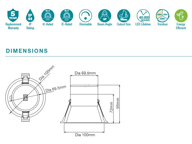 Class II 10w LED Downlight Low Glare Tri Colour CCT – Roundabout Lighting